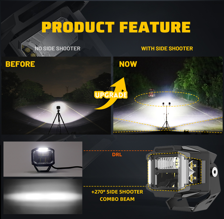 BraveWay 3-Sides Lighting 4 Inch 200W LED Work LIght 12V 24V Side ...