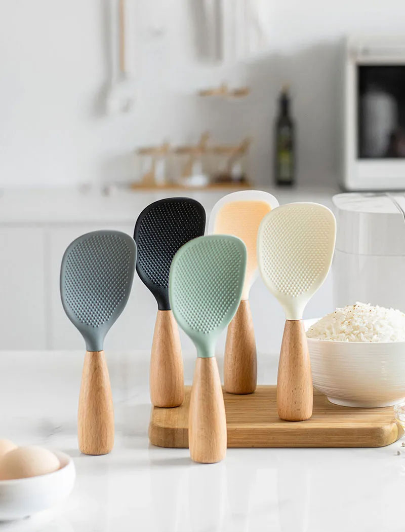 1Pc Silicone Spoon Non-stick Cooking Spoon Anti-scalding Pot Rice High ...