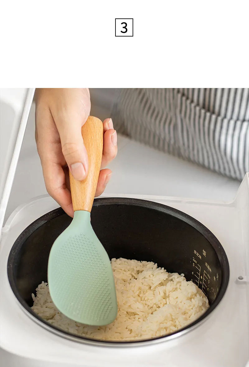 1Pc Silicone Spoon Non-stick Cooking Spoon Anti-scalding Pot Rice High ...