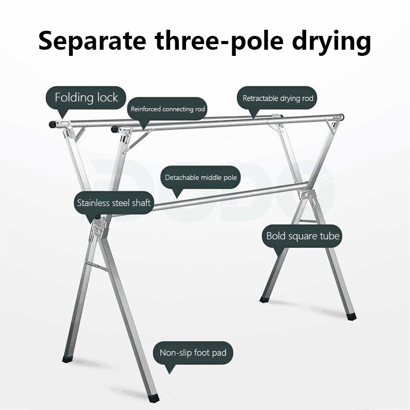 2.4m Ampaian baju Folding Drying Racks Single Pole Stainless Steel Rak ...