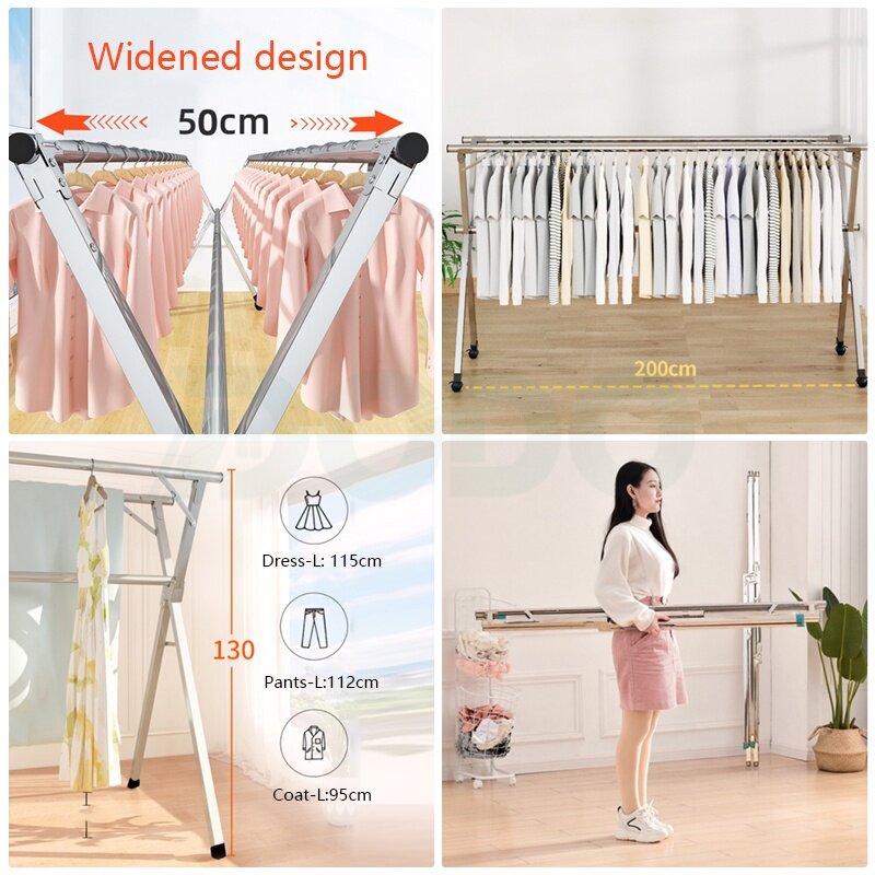 2.4m Ampaian baju Folding Drying Racks Single Pole Stainless Steel Rak ...