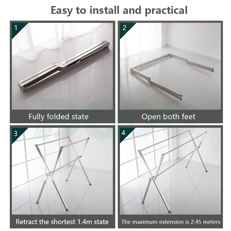 2.4m Ampaian baju Folding Drying Racks Single Pole Stainless Steel Rak ...