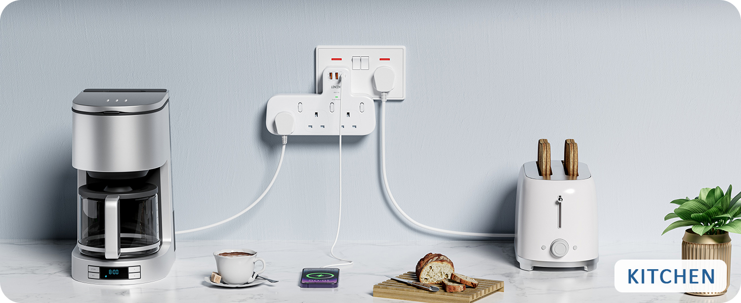 Lencent Surge Protected 3 Way Plug Extension Pd 20w Usb C And 2 Usb A Qc 3 0 Multi Plug Adaptor