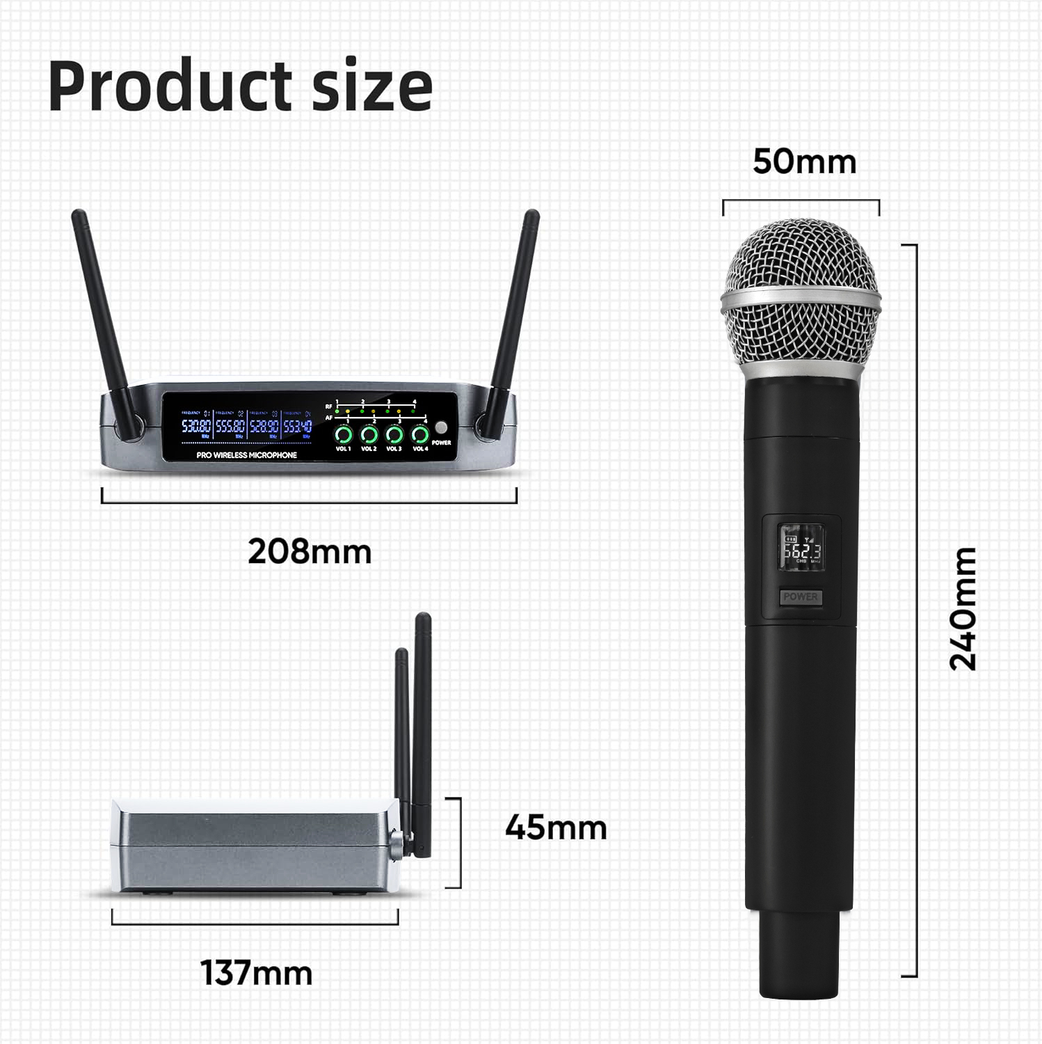 BOOMGE 4 Channel Professional Wireless Microphone System with Cordless ...