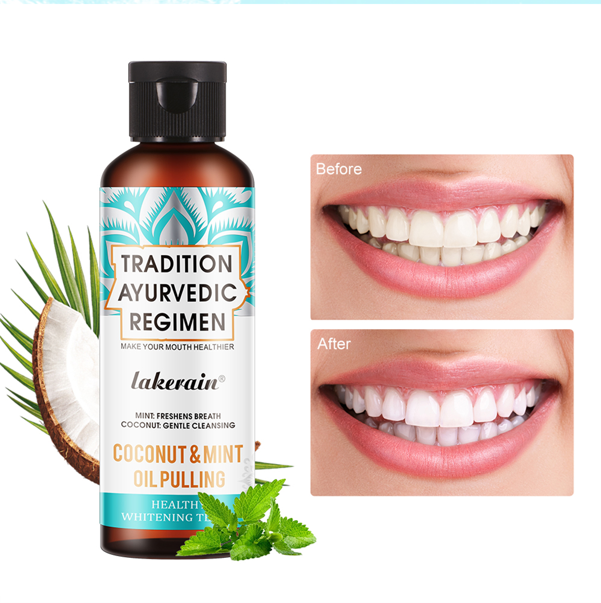 Coconut Oil Mint Pulling Oil Mouth Wash Alcohol-free Tongue Scraper ...