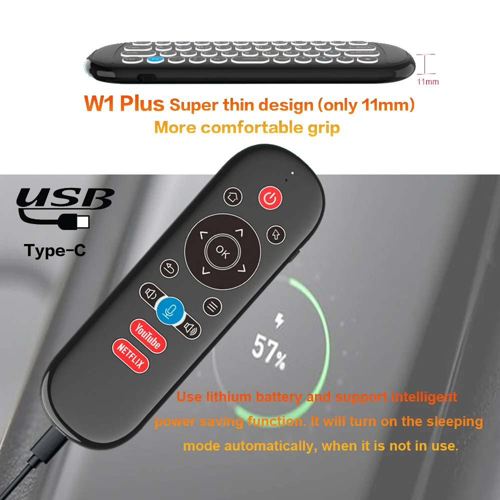 W1 PLUS 2.4G Double-Sided Rechargeable Wireless Air Mouse Remote ...