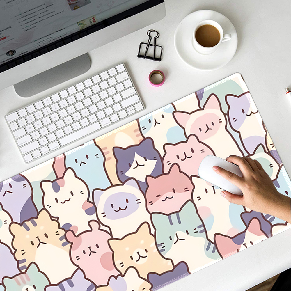 Cat Extended Mousepad Large Gaming Mousepad Stitched Edge Deskpad ...