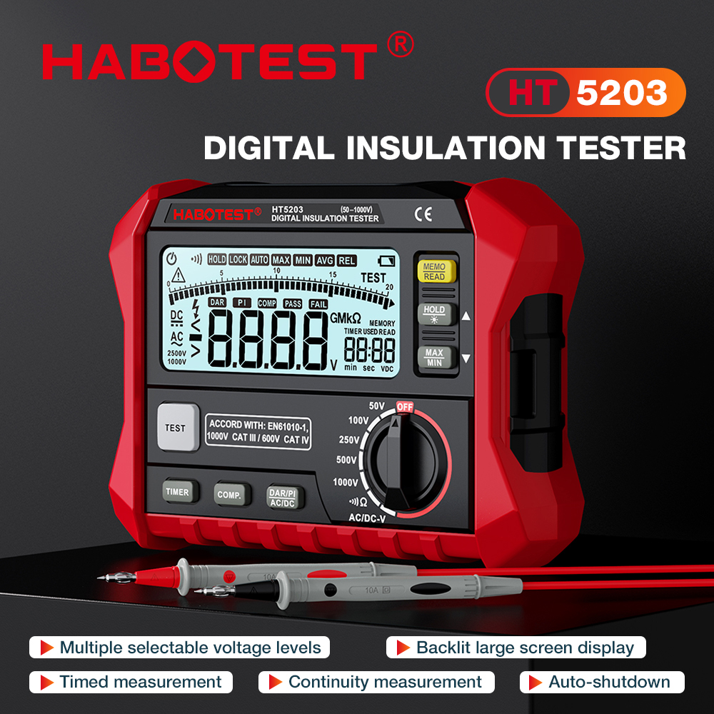 HABOTEST HT5203 Digital Insulation Earth Ground Resistance Meter Megger ...