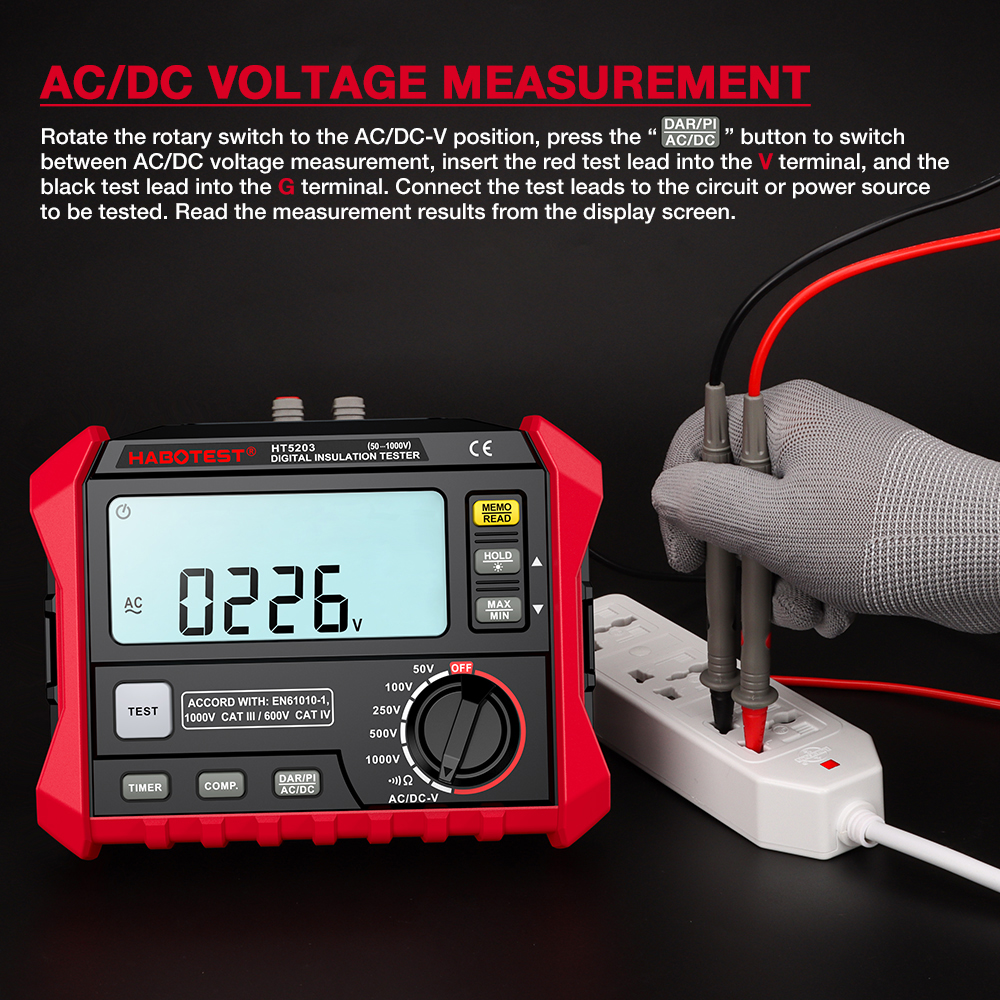 HABOTEST HT5203 Digital Insulation Earth Ground Resistance Meter Megger ...