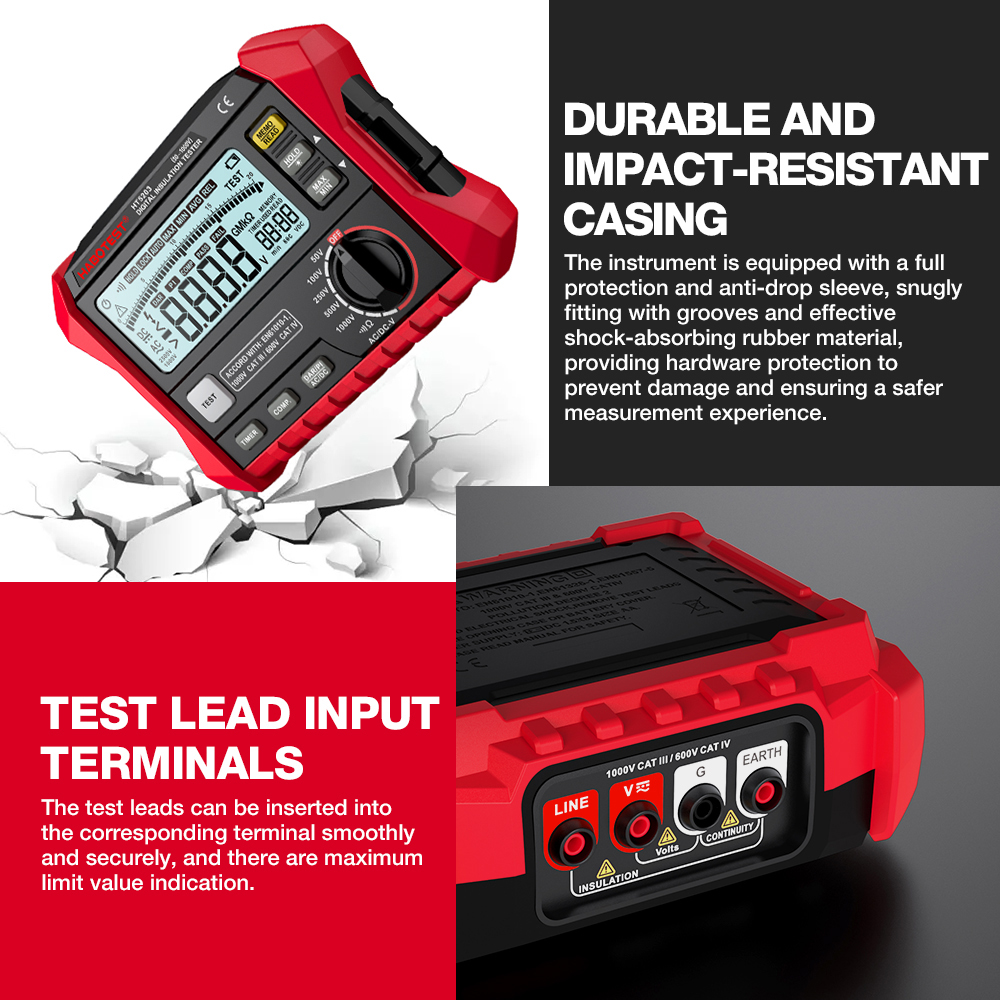 HABOTEST HT5203 Digital Insulation Earth Ground Resistance Meter Megger ...