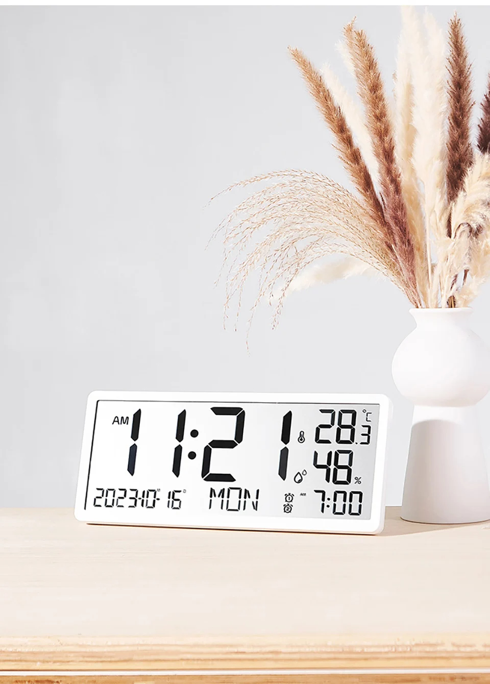 LCD Large Screen Digital Wall Clock Multifunctional Time Temperature ...