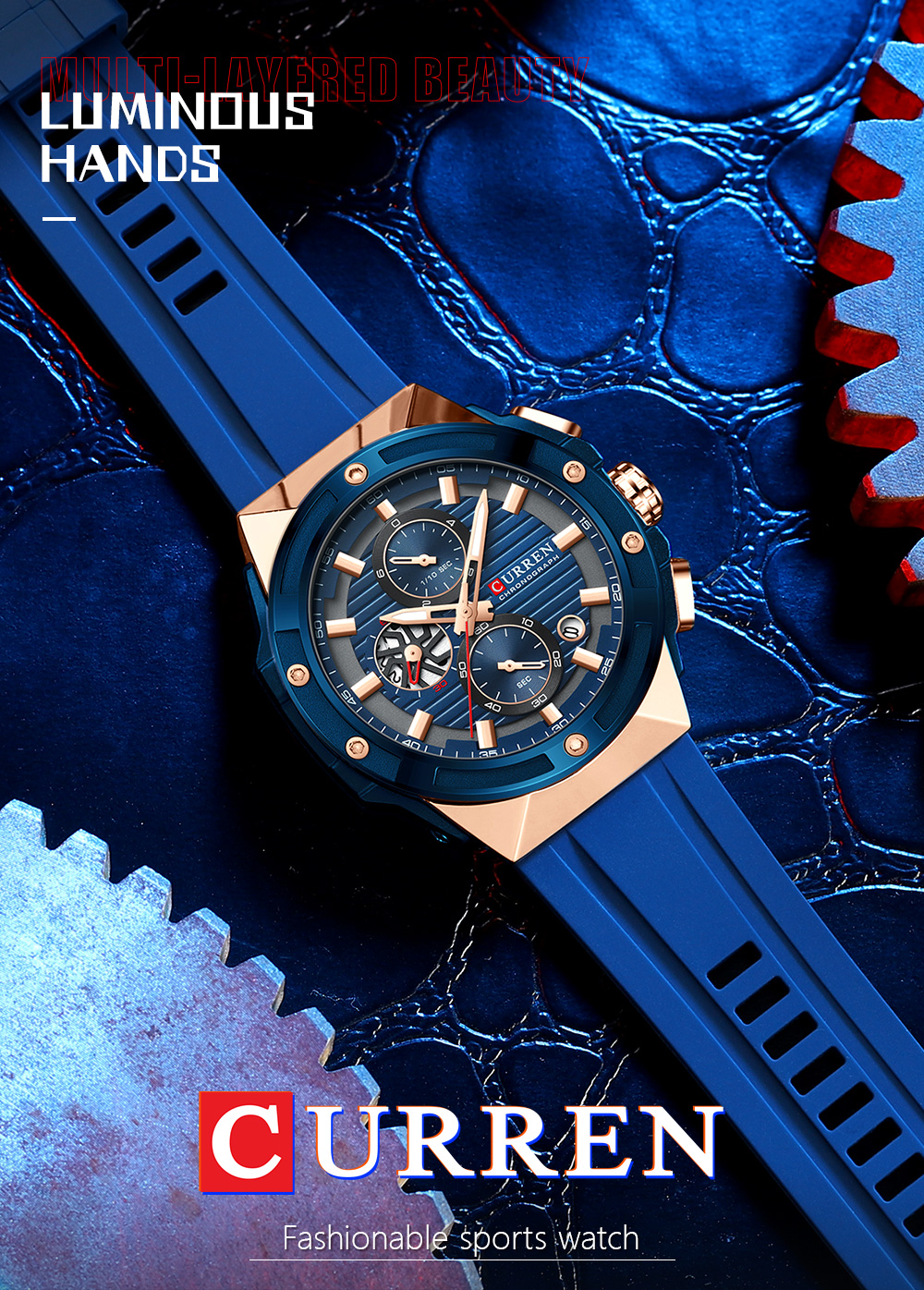 CURREN Fashion Sports Watches with Large Dial Unique RectangularHollow ...