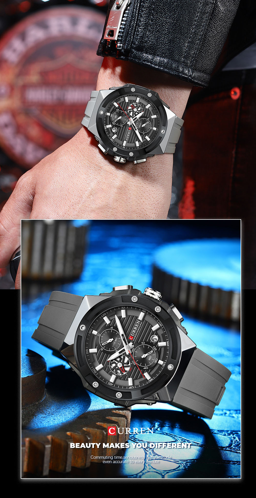 CURREN Fashion Sports Watches with Large Dial Unique RectangularHollow ...