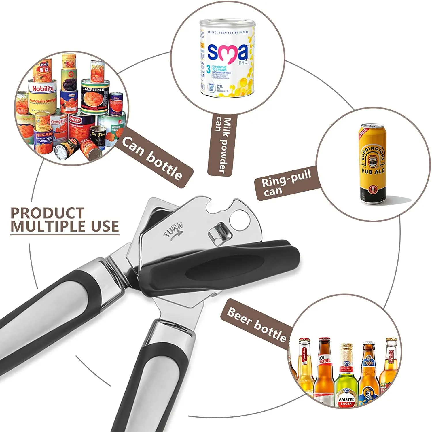 1PC Tin Manual Can Opener Multifunctional Stainless Steel Beer Grip ...
