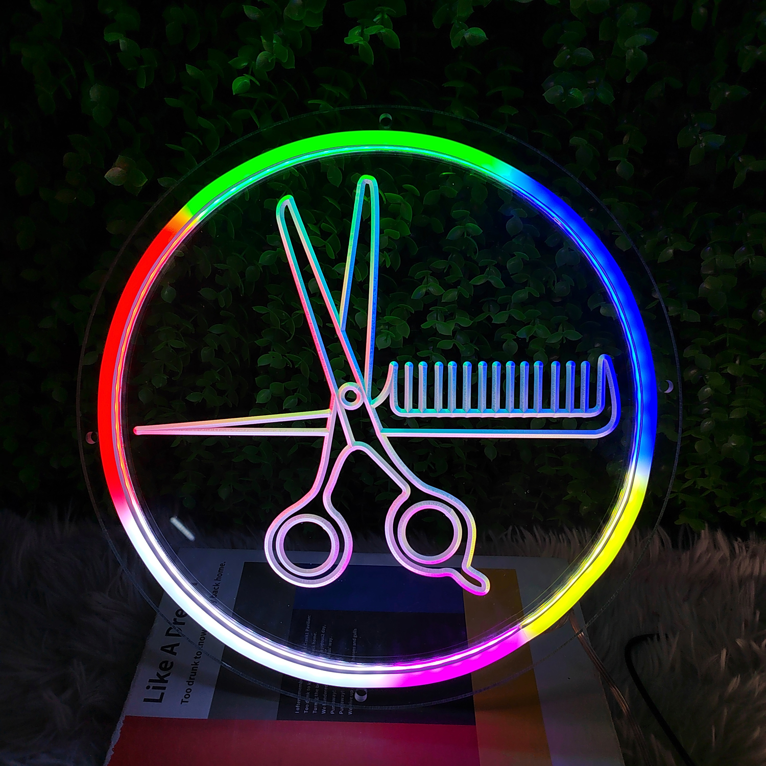 Colorful Hair Salon Neon Sign Haircut Scissor LED Neon Light Sign 3D ...