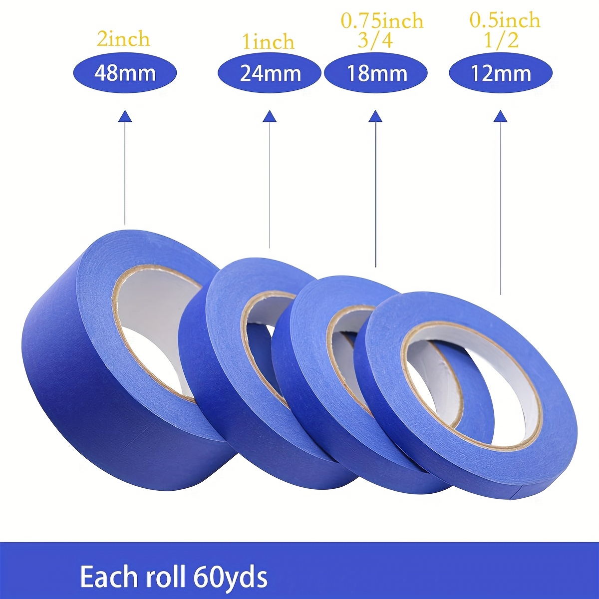 Blue Painters Tape, 1/2 inch,3/4 inch,1 inch,2 inch, 20M/65.6feet ...