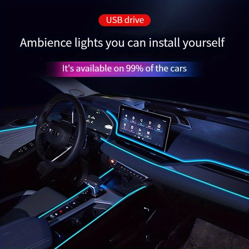 1m 2m 3m 5m car interior accessories atmosphere lamp EL cold light line ...