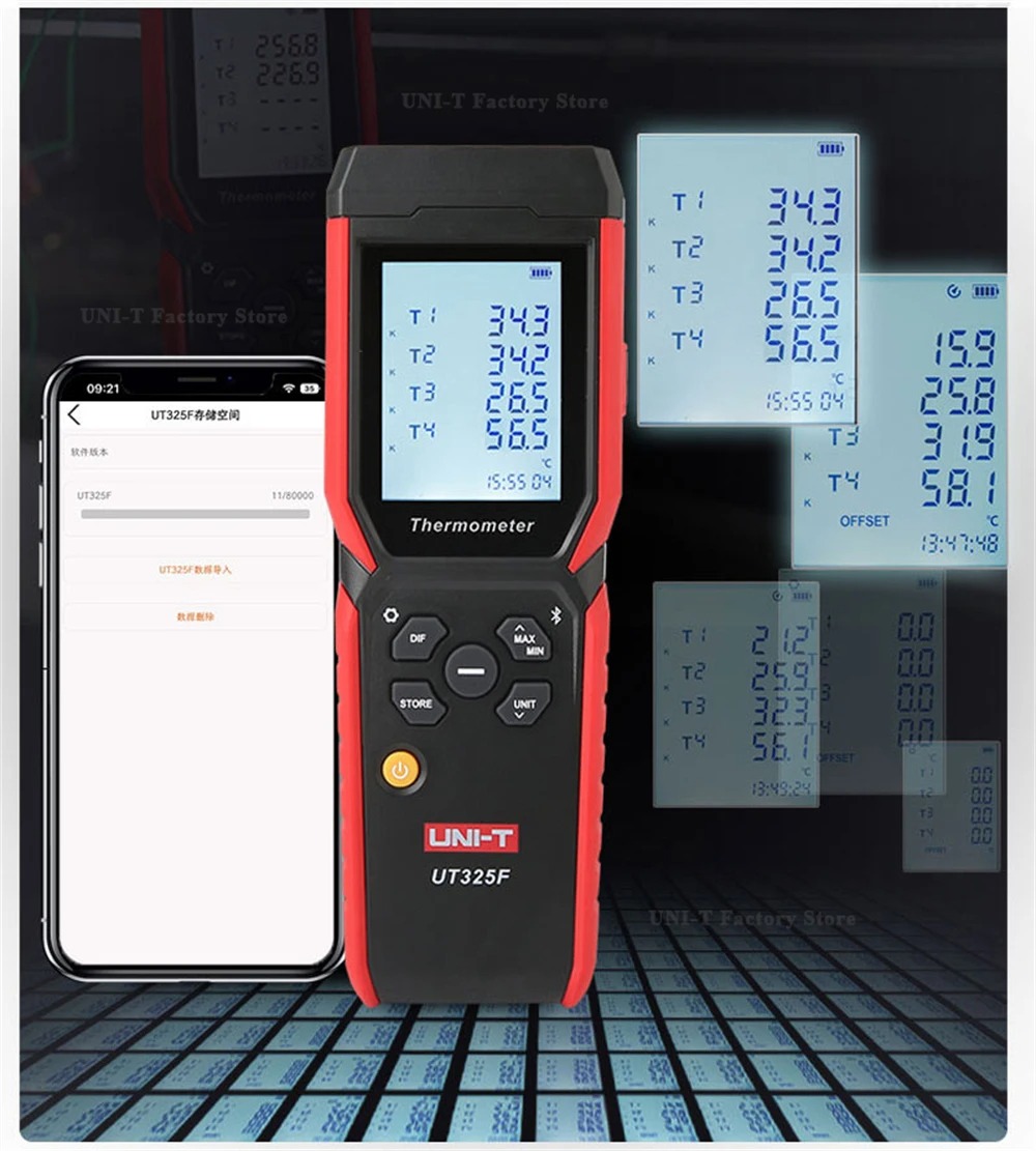 UNI-T UT325F Digital Thermometer 4 Channel Temperature Data Logger K J ...