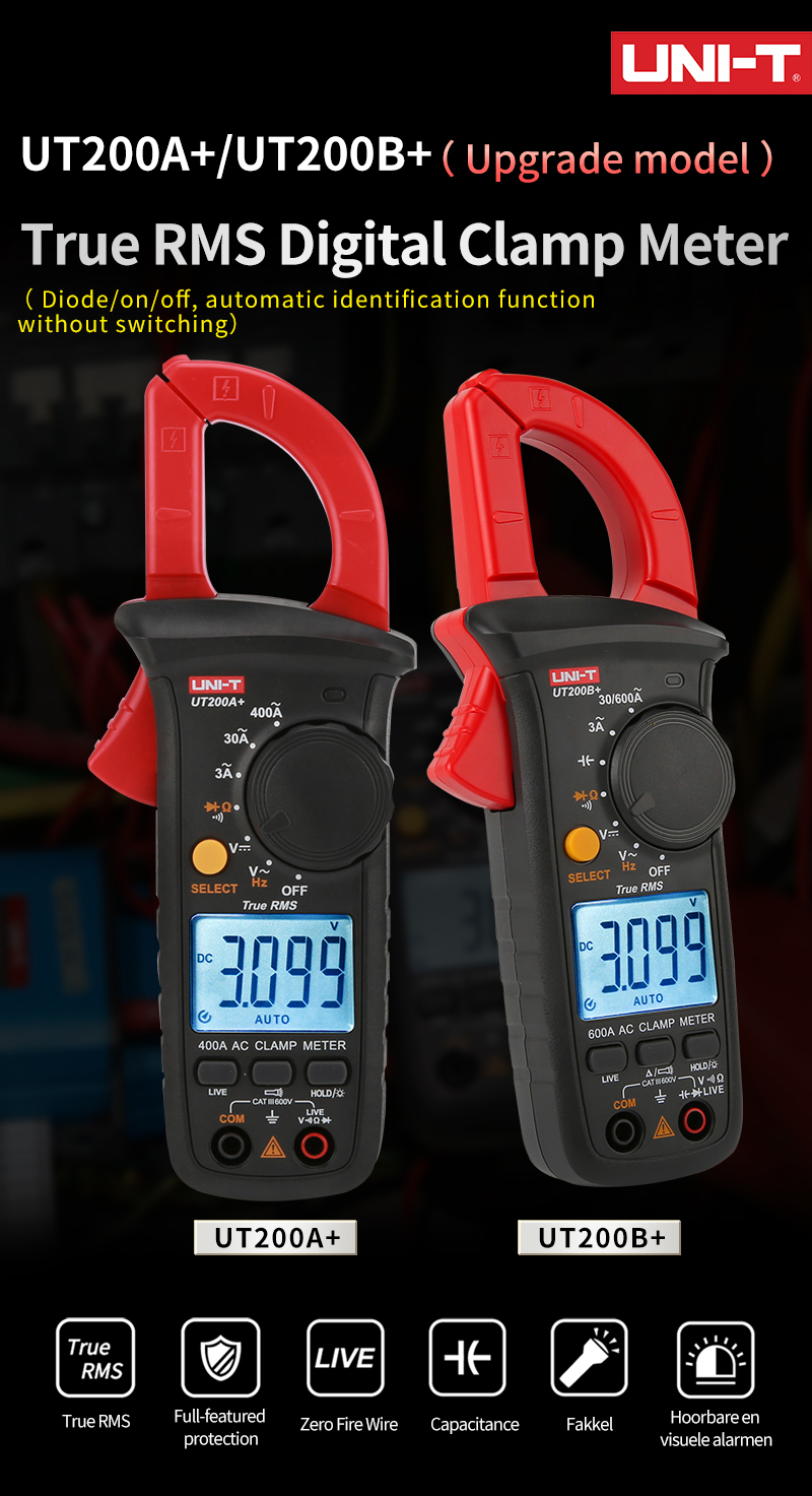 UNI-T UT200A+ UT200B+ Digital AC DC Voltage Clamp Multimeter True RMS 400-600A Automatic Range ...