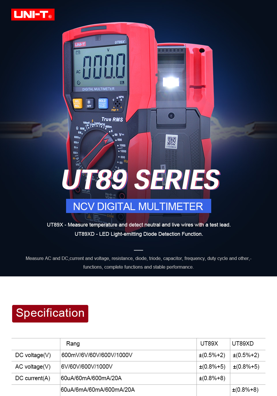 UNI-T UT89X UT89XD Digital Multimeter 1000V DC AC Voltage 20A AC DC ...