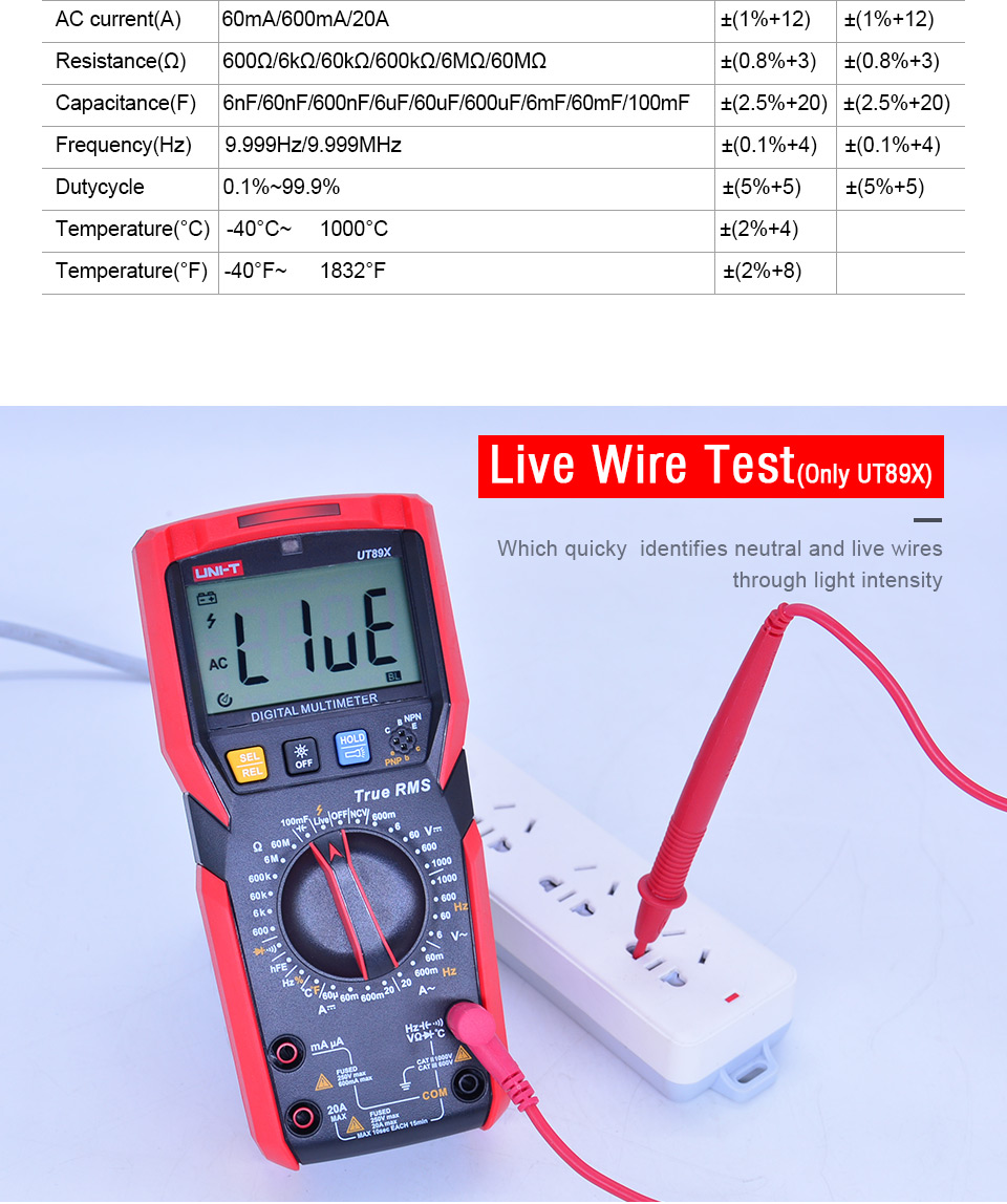 UNI-T UT89X UT89XD Digital Multimeter 1000V DC AC Voltage 20A AC DC ...