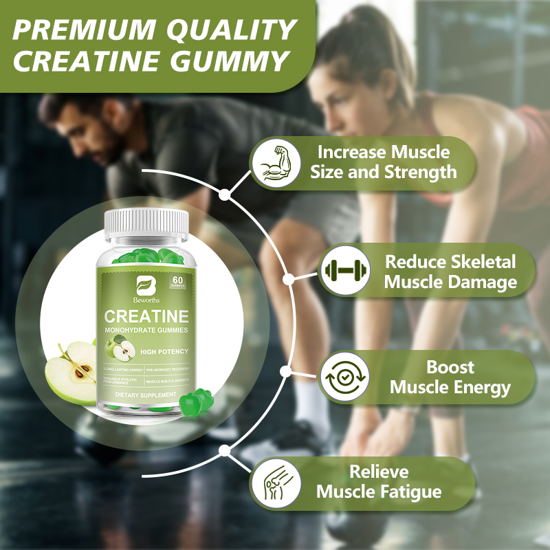 BEWORTHS Creatine Monohydrate Gummies Apple Flavor 2000mg Per Relieve Fatigue and Restore Muscle ...