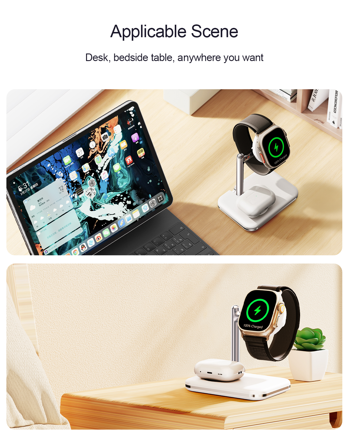 2-in-1 Magnetic Wireless Charging Stand Smart Watch | Earbouds Foldable ...