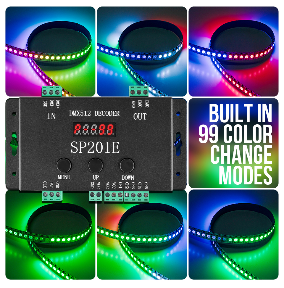 BTF-LIGHTING SP201E DMX512 LED Decoder Controller 5CH PWM SPI Pixels LED Light Strip SK9822 ...