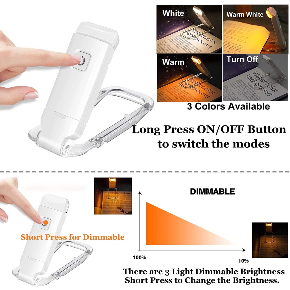 USB Mini Eye Protection Folding Book Clip Light LED Three Colours ...