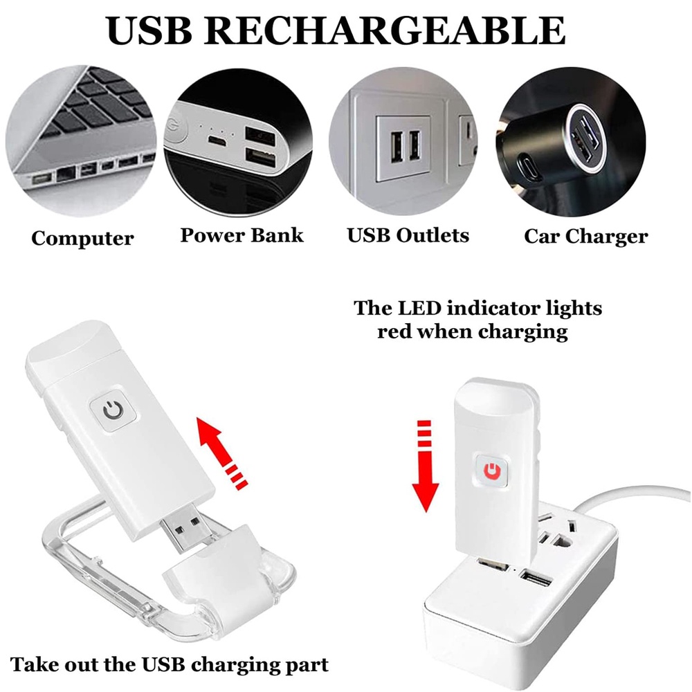 USB Mini Eye Protection Folding Book Clip Light LED Three Colours ...