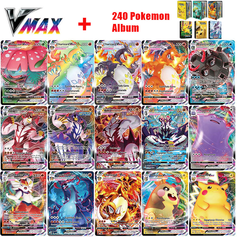 100PCS Pokemon Cards VMAX with 240 Pokémon Album Shining TAKARA TOMY ...