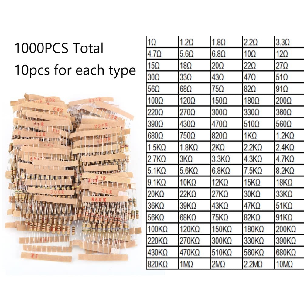 Resistor Kit, 1/2 Watt Resistors Kit, Resistors Assortment kit, 1000pcs ...