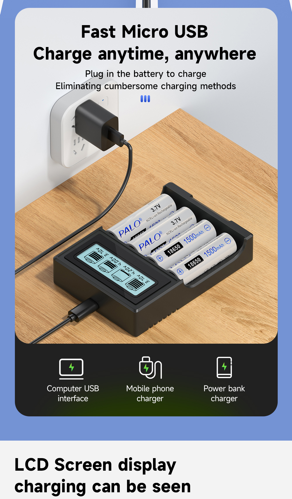Cityork Universal 4 Slots LCD Li-ion Battery Charger With USB Interface ...