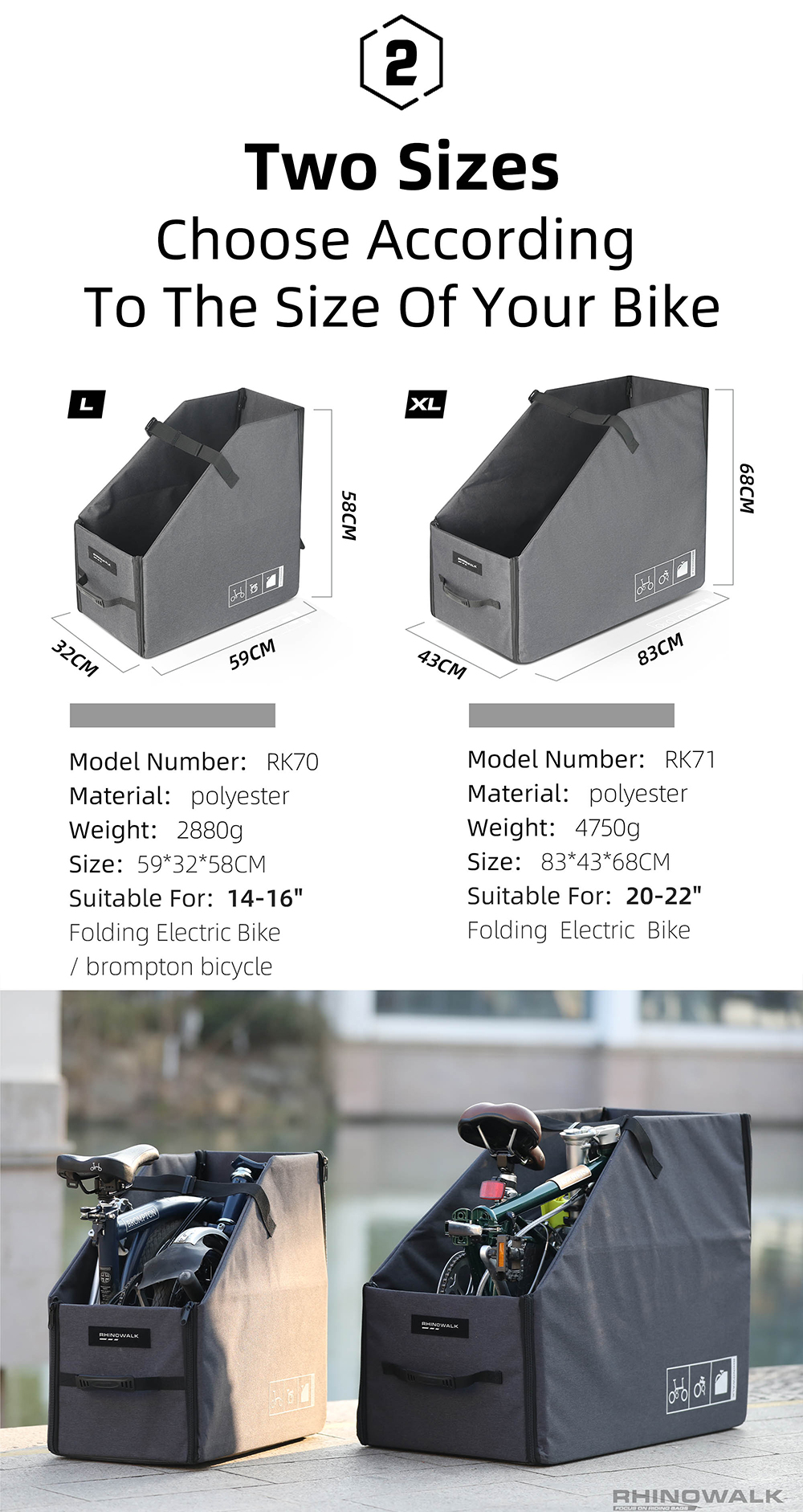 Rhinowalk 20-22'' folding electric bike storage box Bicycle Accessories ...
