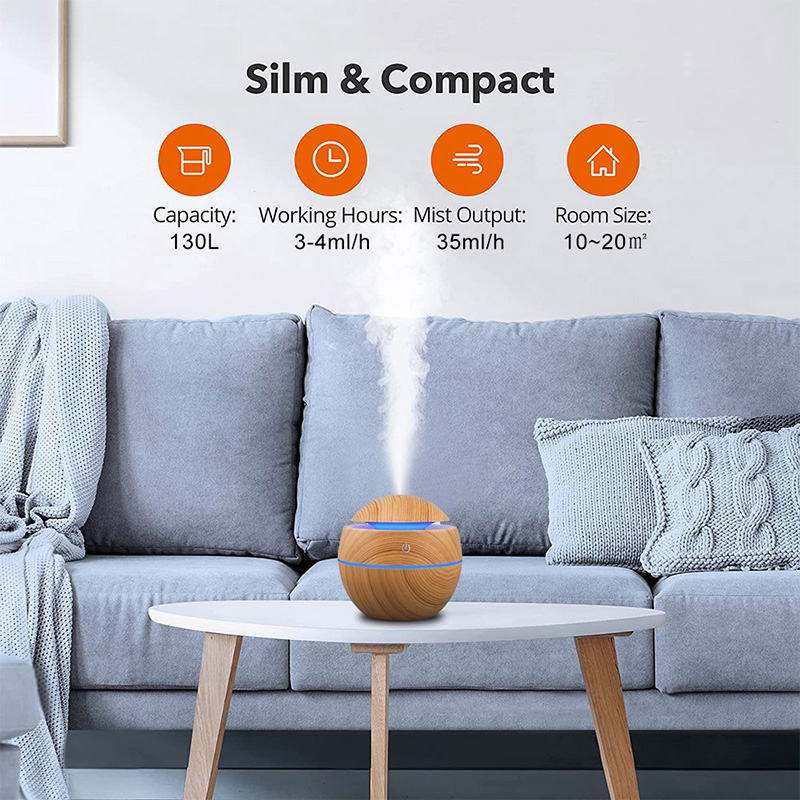 130ML Mushroom Wood Grain Humidifier Portable Mini Body Silent ...