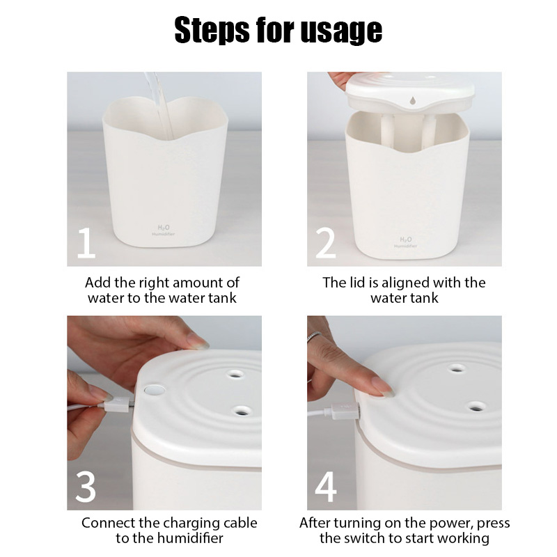 2000ml Water Drop Double Spray Humidifier Large Capacity Nano Atomization New Technology ...