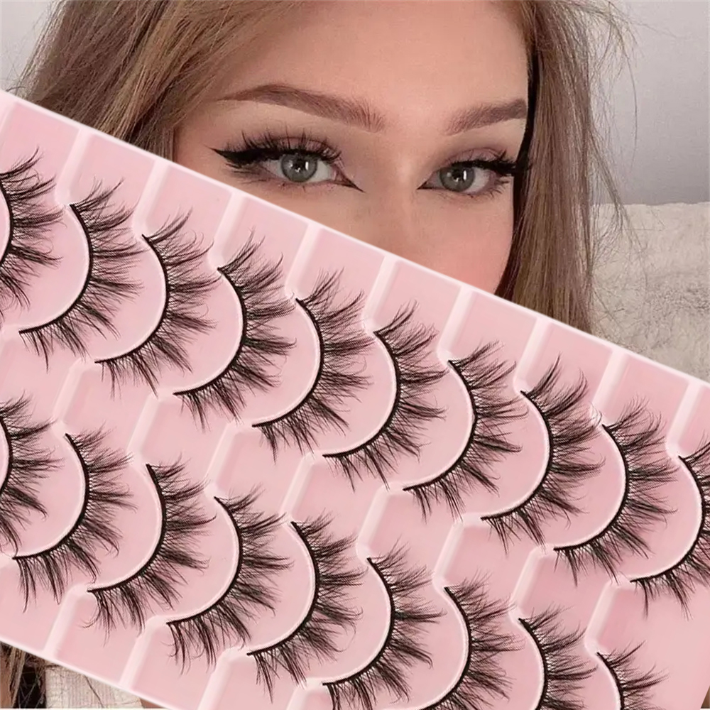 10 pairs of super fluffy cat eye fake eyelashes - extra long and thick ...