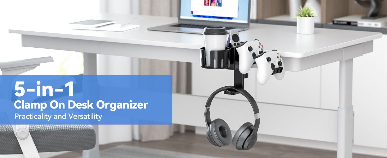 5 in 1 Desk Controller Holder - Rotating Headphone Hanger with Cup ...