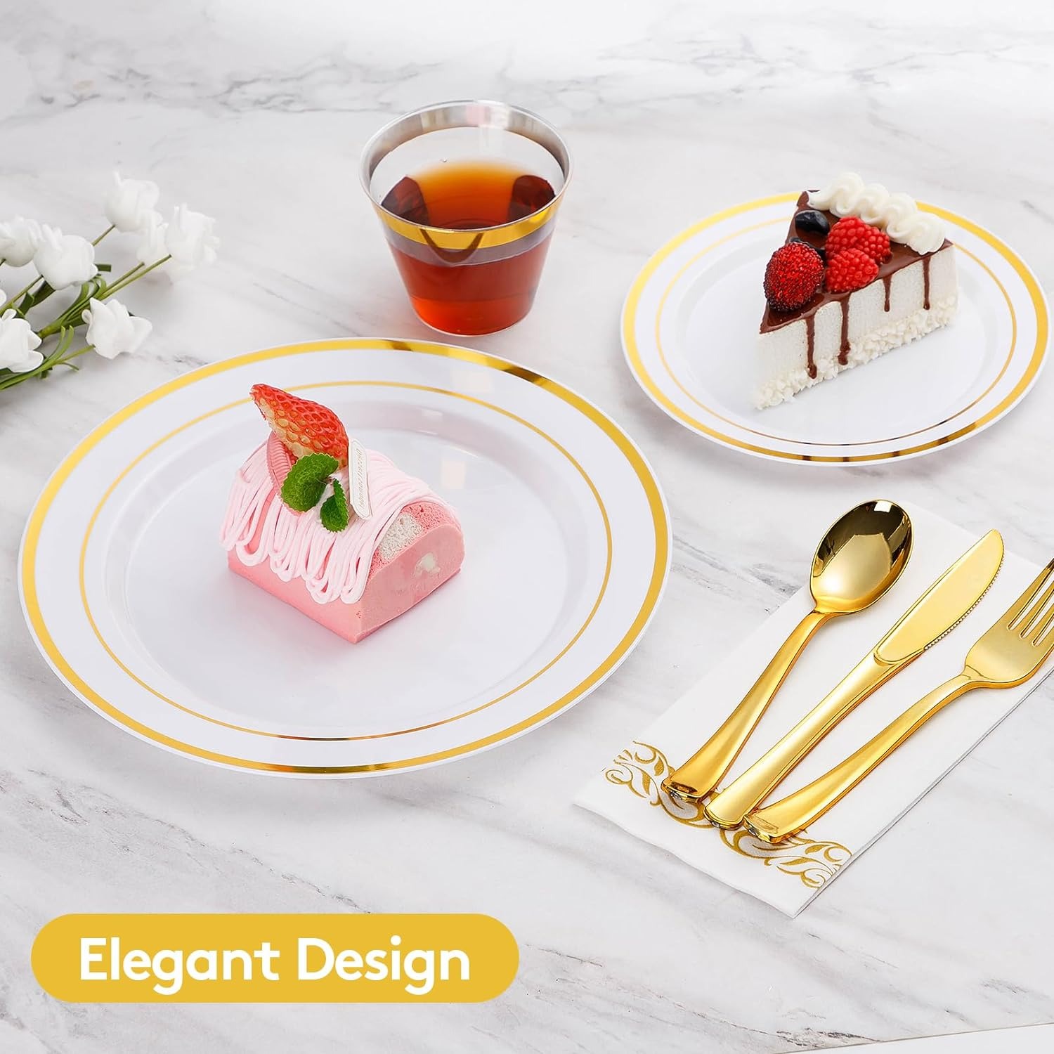 Gold Disposable Paper Plates Party Utensils Tableware Birthday ...