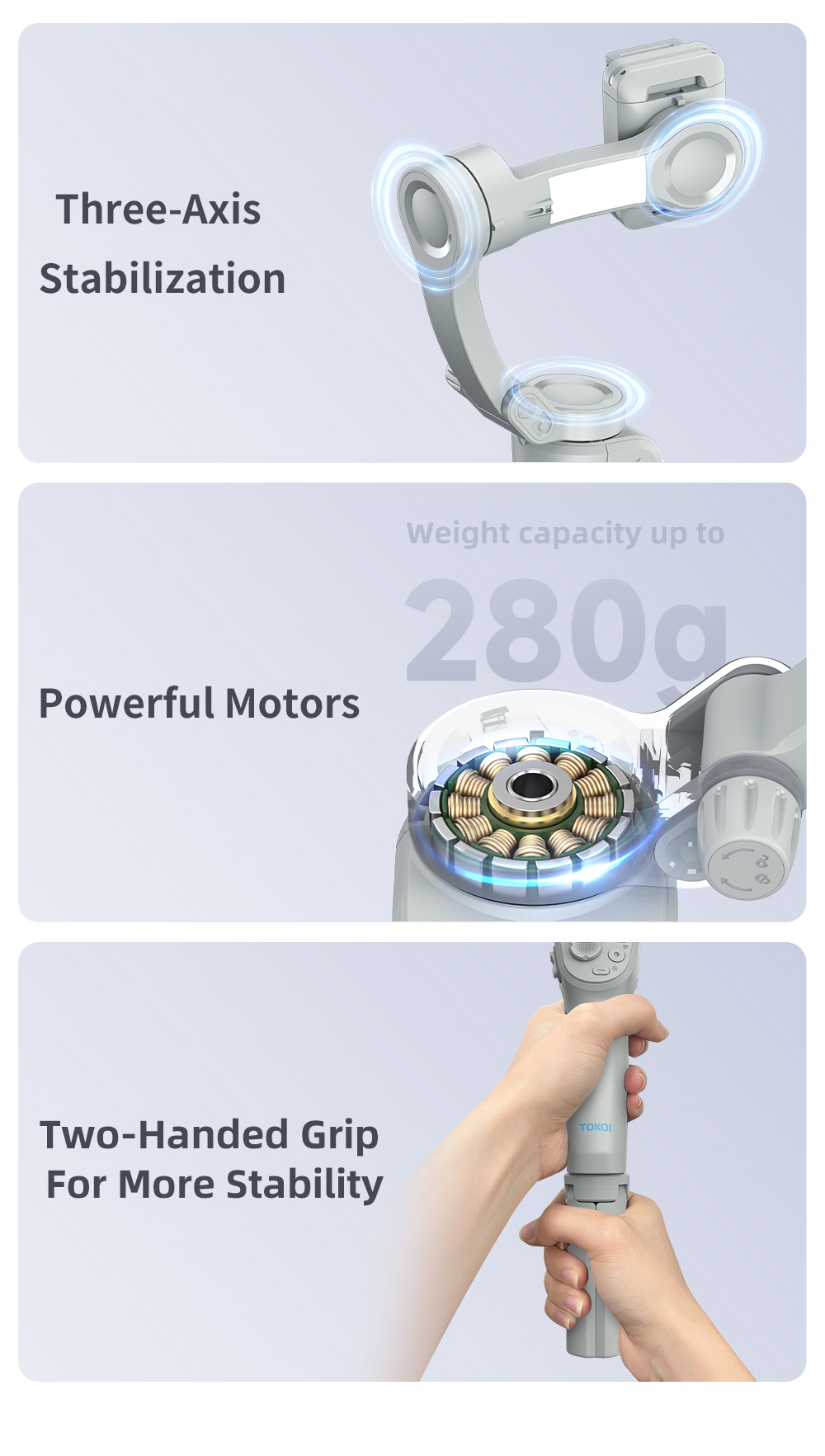 A gray handheld gimbal three-axis cell phone stabilizer anti-shake ...