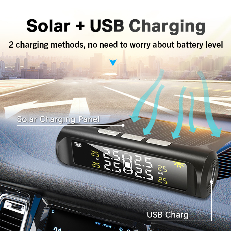 TPMS Car Tire Pressure Monitor System Solar Powered Wireless LED ...