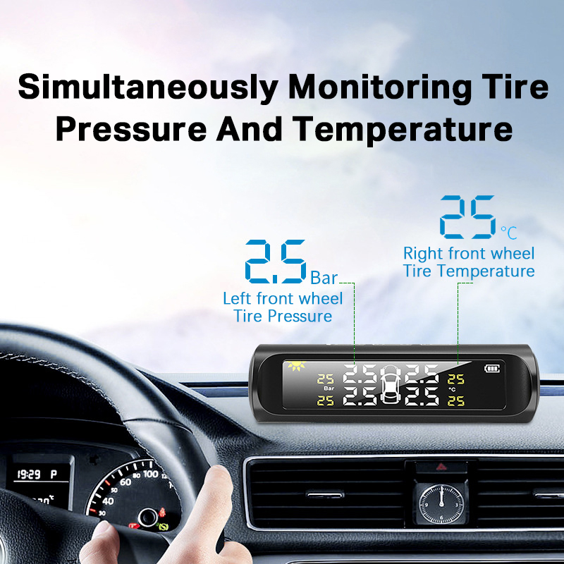 TPMS Car Tire Pressure Monitor System Solar Powered Wireless LED ...