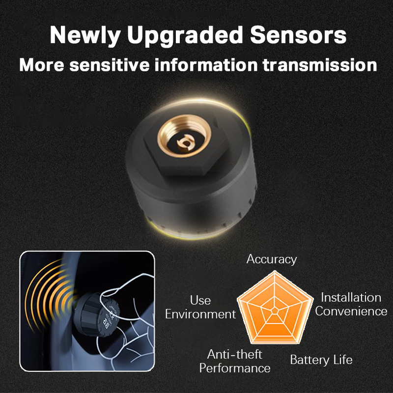 TPMS Car Tire Pressure Monitor System Solar Powered Wireless LED ...