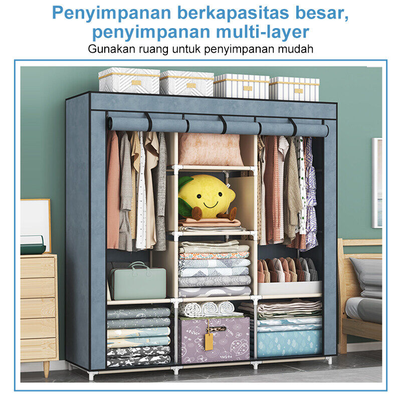 Wardrobe Almari Baju Rak Baju Curtain Wardrobe/ Clothes Organization ...