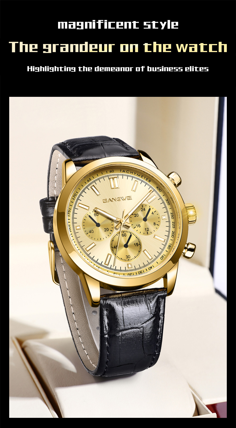 LIGE x Bangwei Fashion Quartz Business Waterproof Leather Luminous Men ...