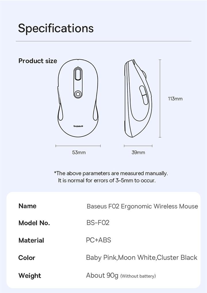 Baseus F02 2.4G Bluetooth 5.2 Comfort Quietness Ergonomic Wireless ...