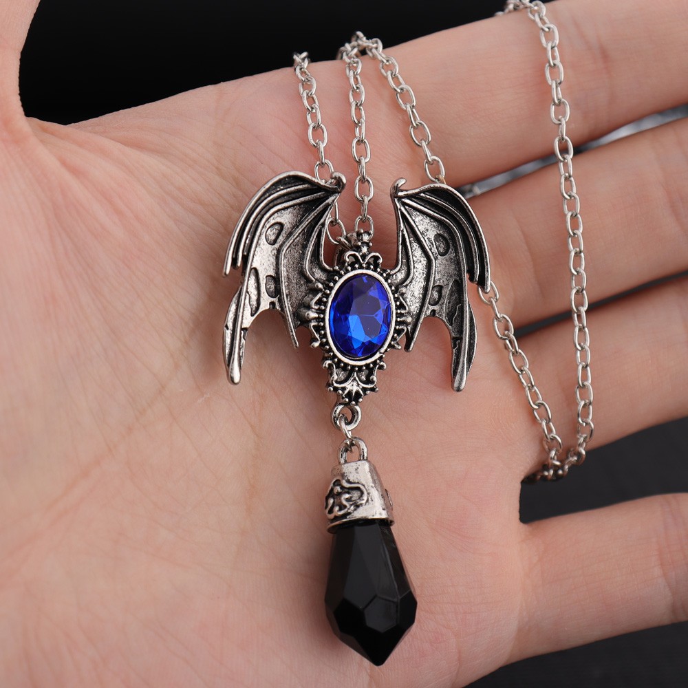 Women's Gothic Gem with Wings Pendant Necklace Vintage Punk Jewelry ...