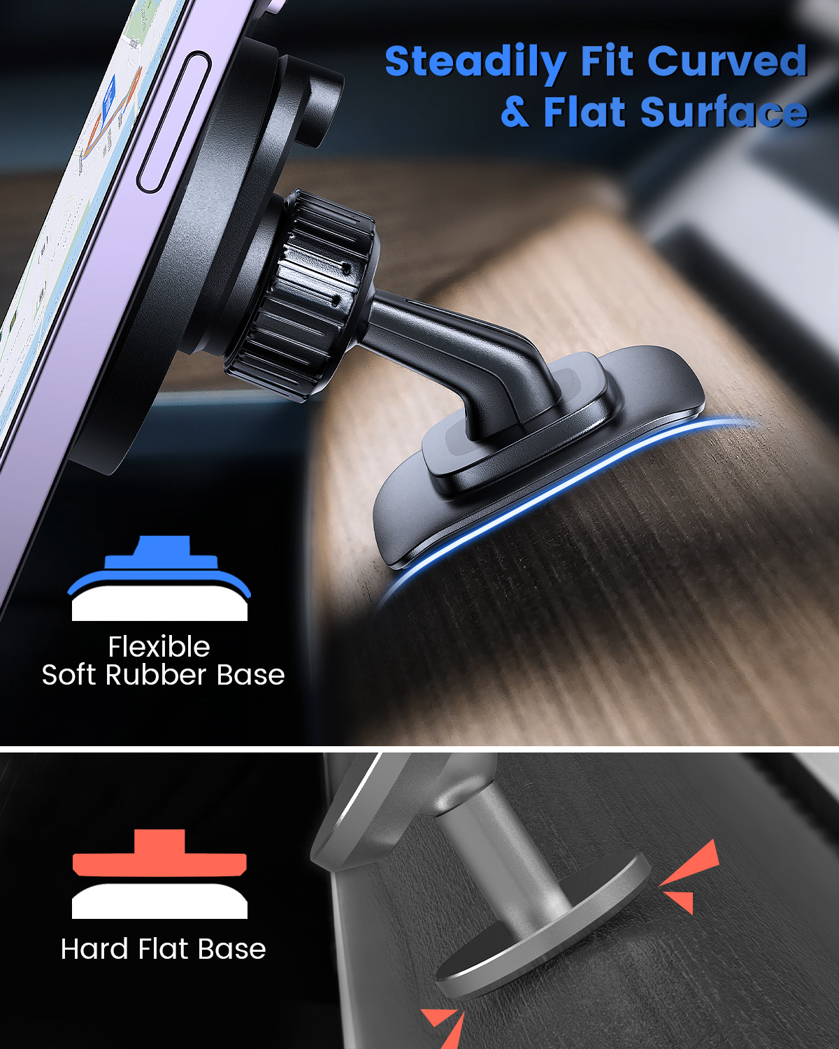 Car Phone Holder 360° Rotate Magnetic Dashboard Adhesive Bracket Phone ...