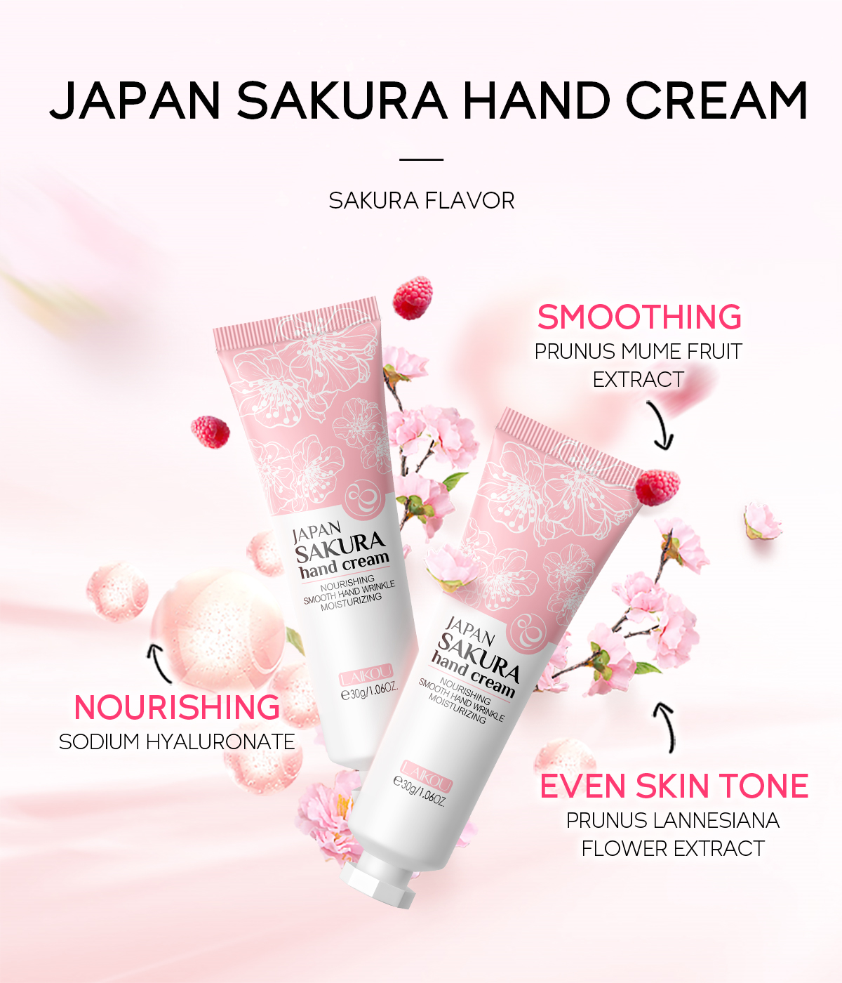 LAIKOU Sakura Hand Cream Nourishing Repair Damaged Skin Hand Care 30g ...