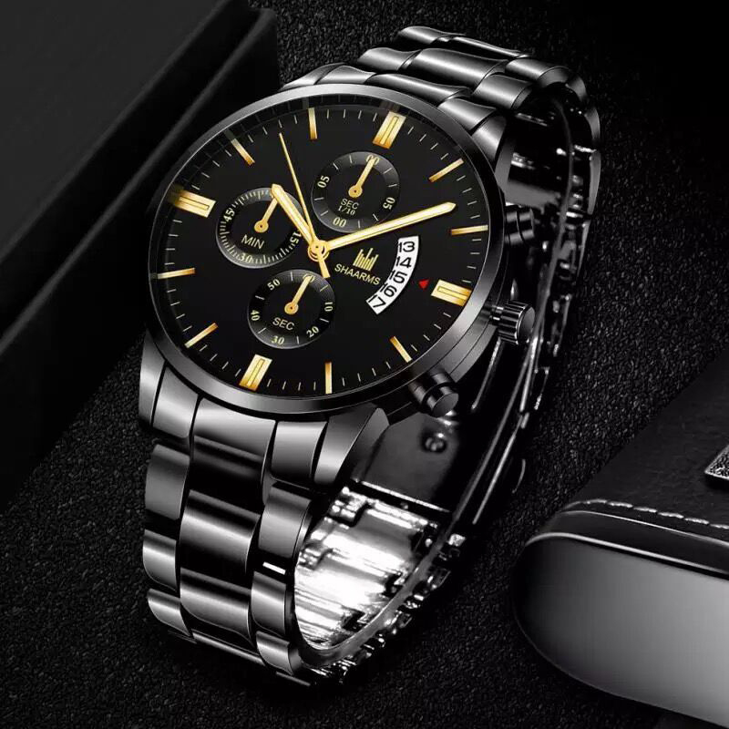 Fashion Men's Black Alloy Watch Luxury Calendar Quartz Wrist Watch Men ...